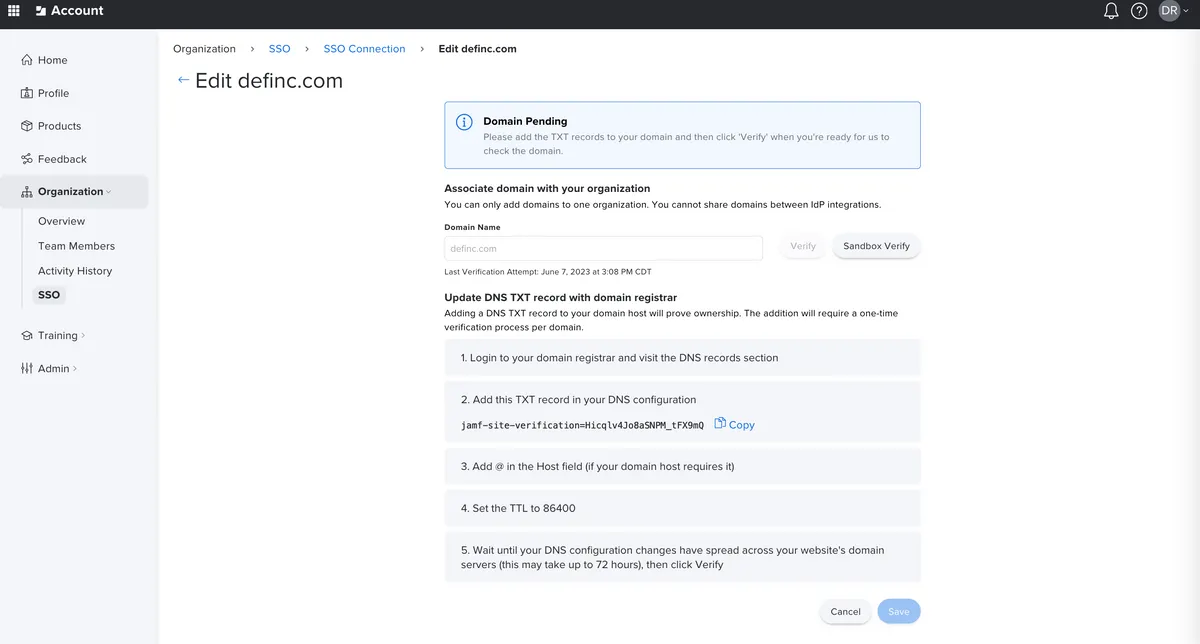 How to configure identity provider (idP) in Jamf Account.