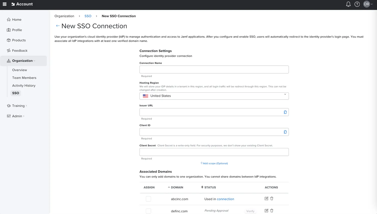 How to configure identity provider (idP) in Jamf Account.