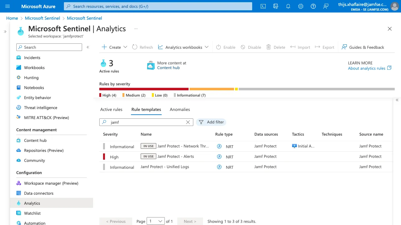 Jamf Protect integrates with Microsoft Sentinel
