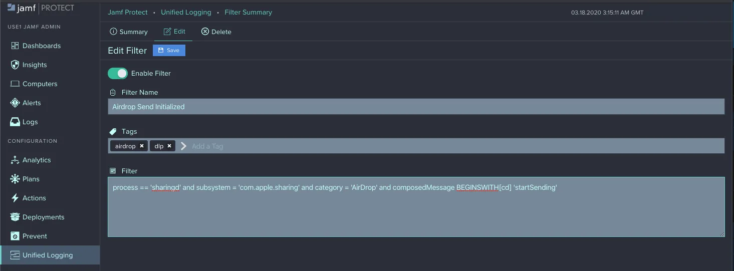 Unified Logging and Jamf Protect detect AirDrop transfer data leaks
